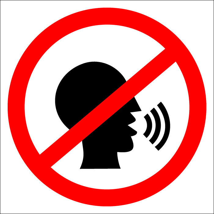 Plaque de porte carrée Interdiction de parler fort