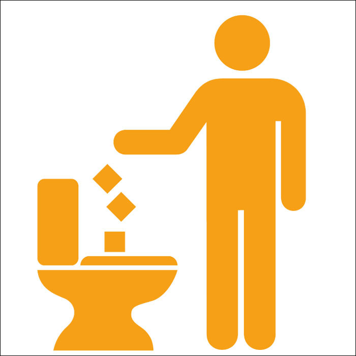 Pictogramme ne rien jeter au toilette orange
