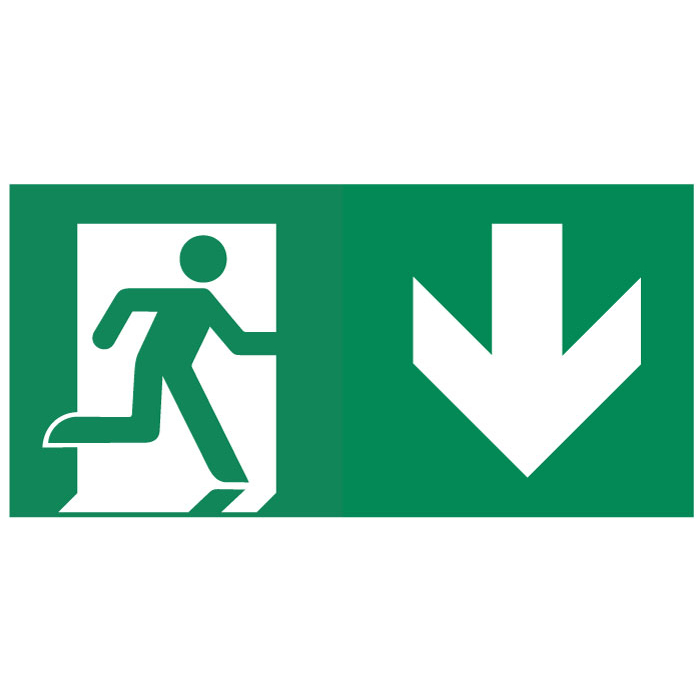 panneau de signalisation sortie de secours vers le bas