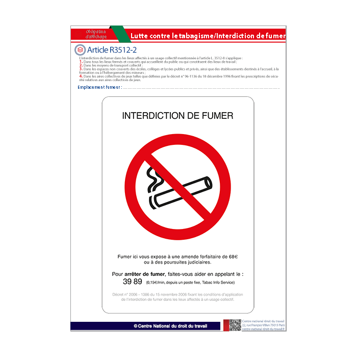 Affiche interdiction de fumer