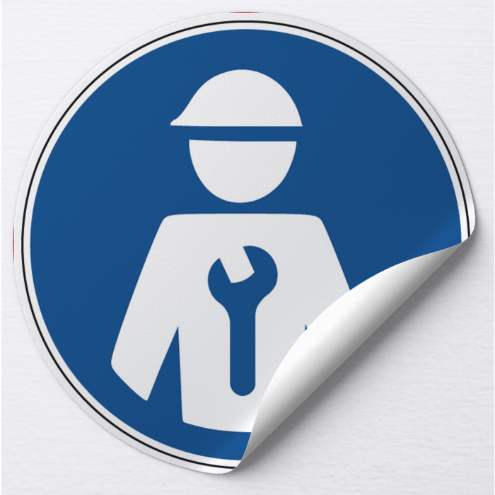 Autocollant rond Intervention d'un technicien Mécanique obligatoire