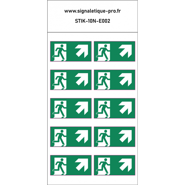 Autocollants Sortie de secours en haut à droite - E002-A45 norme iso 7010 – par Lot de 10