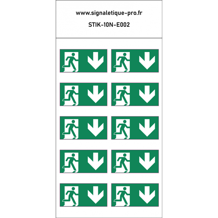 autocollant Sortie de secours vers le bas Lot de 10