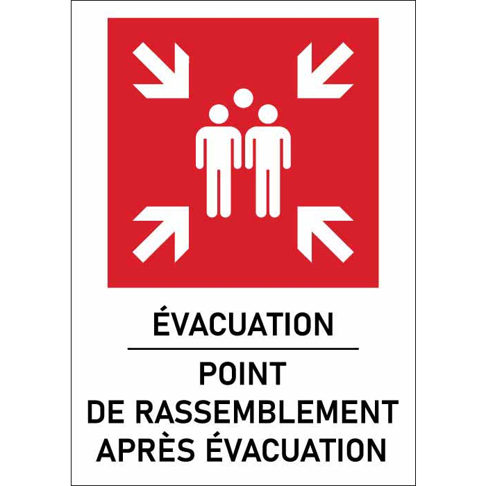Panneau Point de rassemblement après évacuation rouge