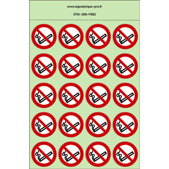 Autocollants Interdiction de fumer - P002 norme iso 7010 – par Lot de 20