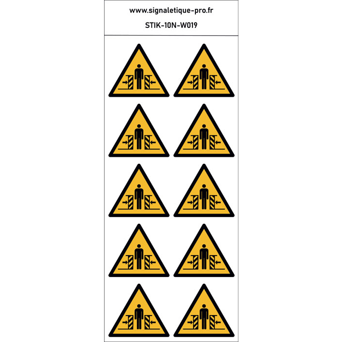 Autocollants Écrasement - W019 norme iso 7010 – par Lot de 10