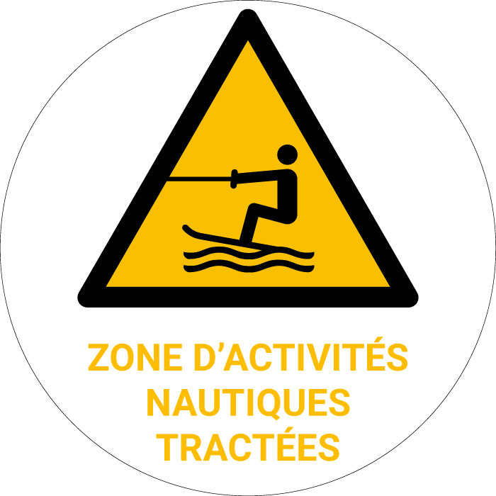 Panneau pictogramme Zone d’activités nautiques tractées